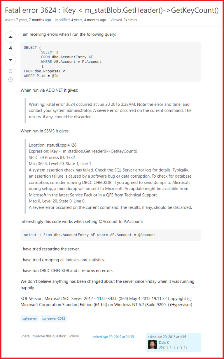 Microsoft SQL Server Error 3624 Solution